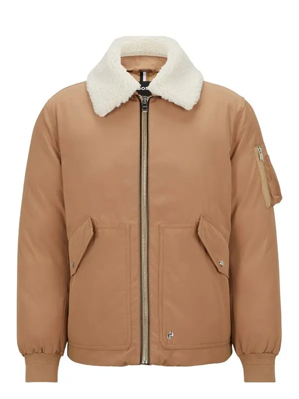 Hugo Boss Shearling Collar Bomber Jacket - Brown