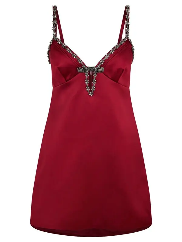 SELF-PORTRAIT Strappy Embellished Satin Mini Dress - Red