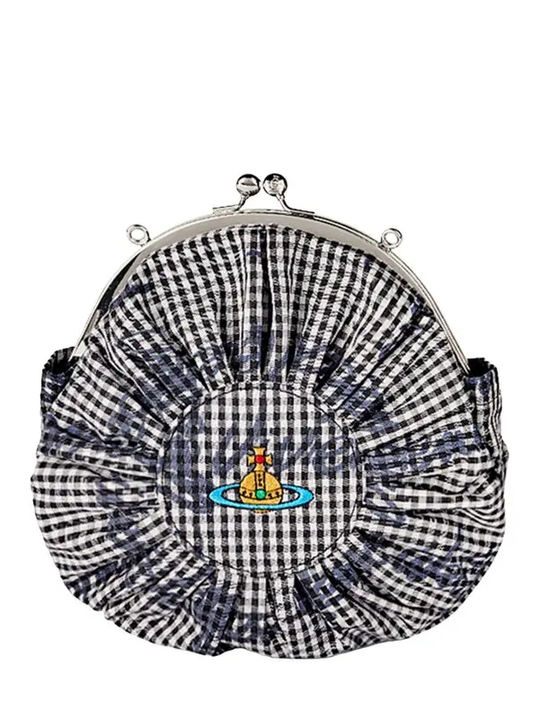 VIVIENNE WESTWOOD Saturn Embroidered Plaid Kiss-lock Bag - Gray