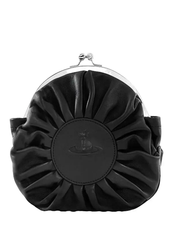 VIVIENNE WESTWOOD Ruched Clutch Bag With Orb Logo - Black