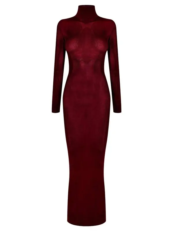 SELF-PORTRAIT Ribbed Knit High Neck Maxi Dress - Brown