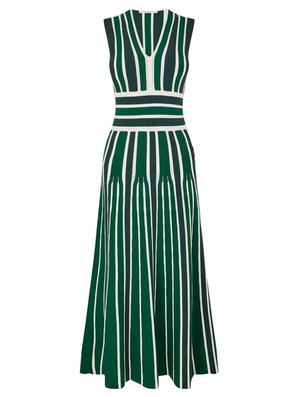 Max Mara Sleeveless Maxi Dress With Vertical Stripes - Green