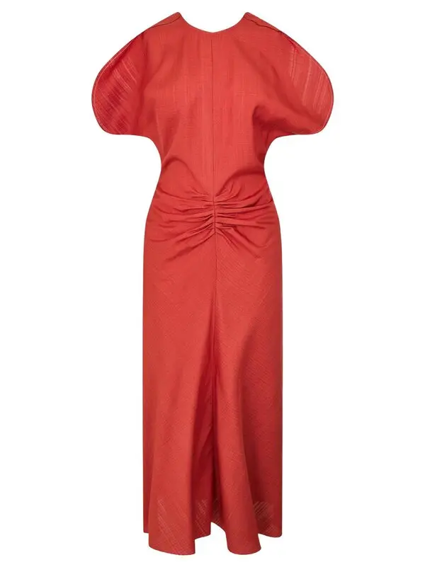 Victoria Beckham Tailored Ruched Front Midi Dress - Red