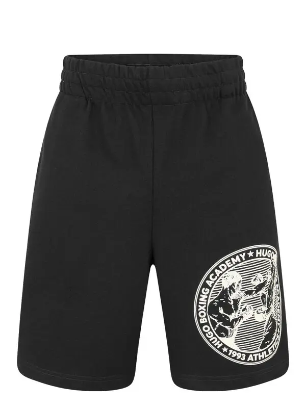 Hugo Boss Classic Logo Graphic Relaxed Fit Knee Length Shorts - Black