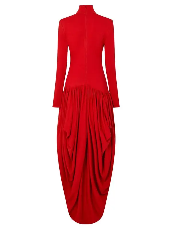 Magda Butrym Long Sleeve High Neck Dress - Red