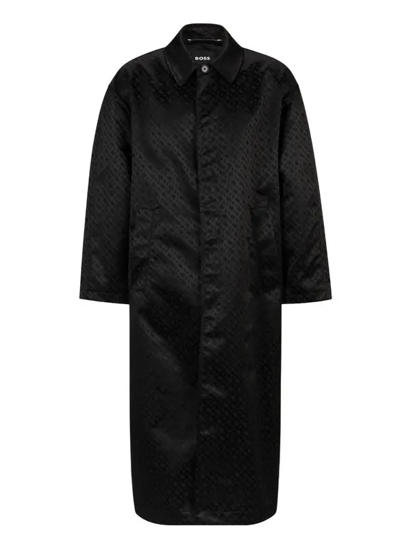 Hugo Boss Longline Coat With Monogram Pattern - Black