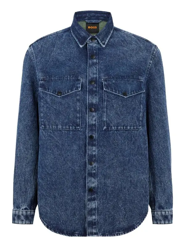 Hugo Boss Dark Acid-wash Denim Shirt - Blue