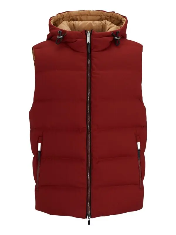 Hugo Boss Deep Quilted Hooded Gilet - Red