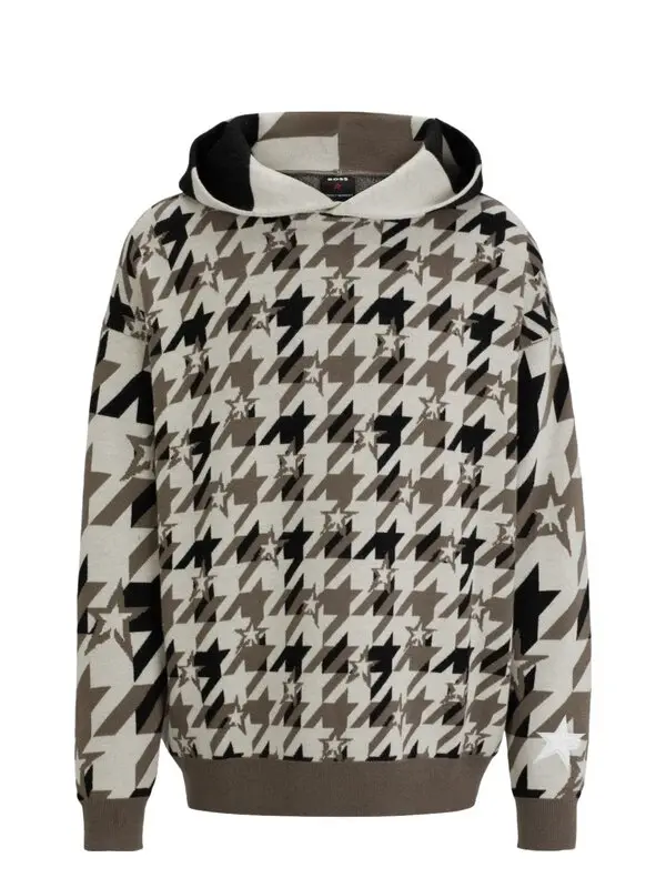 Hugo Boss Houndstooth And Star Print Hoodie - Gray