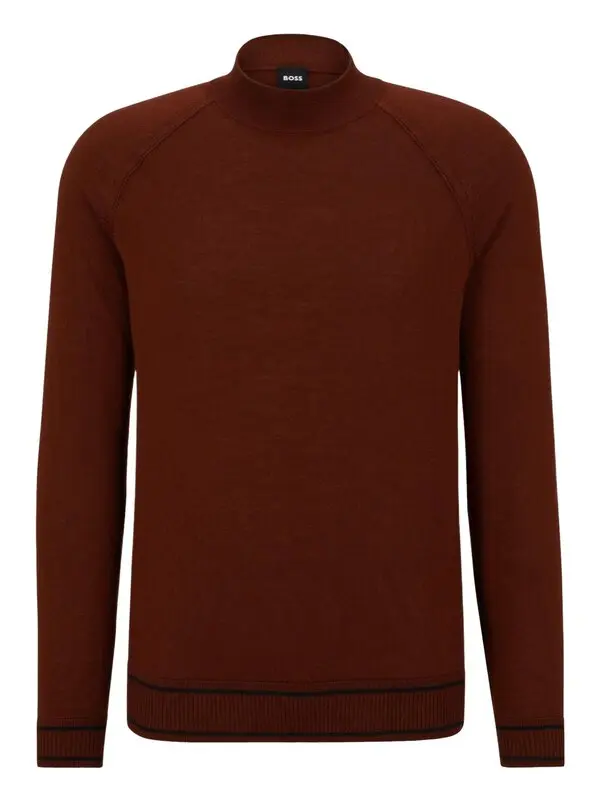 Hugo Boss Mock Neck Fine Knit Sweater - Brown