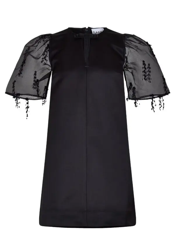 GANNI Short Sleeve Embellished Dress - Black