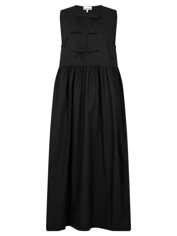GANNI Sleeveless Maxi Dress With Bow Detail - Black