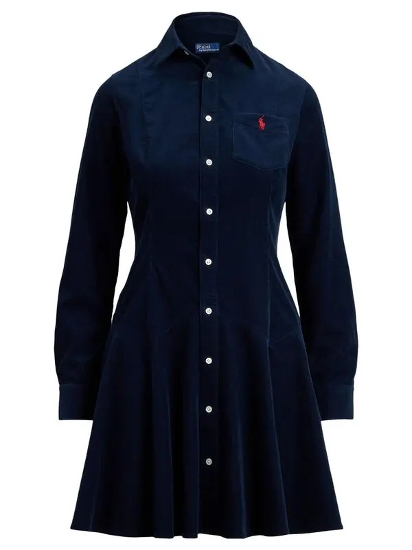 Polo Ralph Lauren Navy Corduroy Shirt Dress With Embroidered Logo - Black