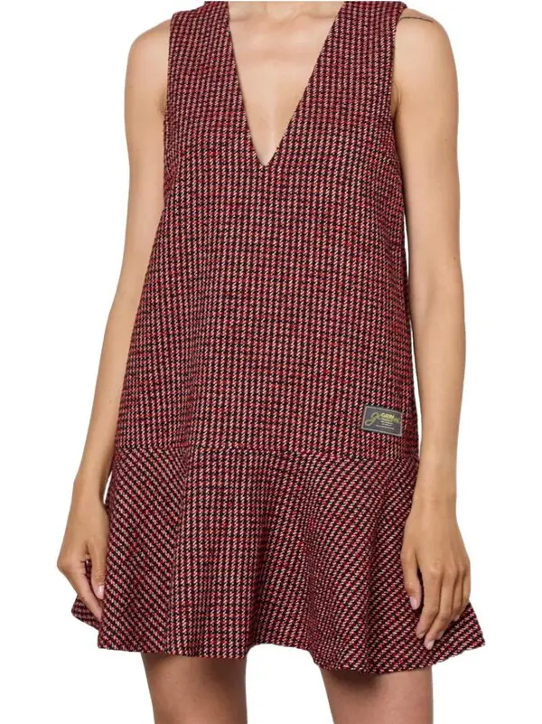 GANNI Plaid V-neck Mini Dress - Brown