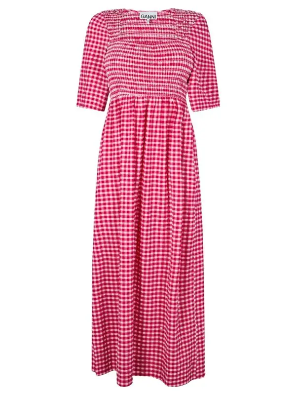 GANNI Checked Maxi Dress - Pink