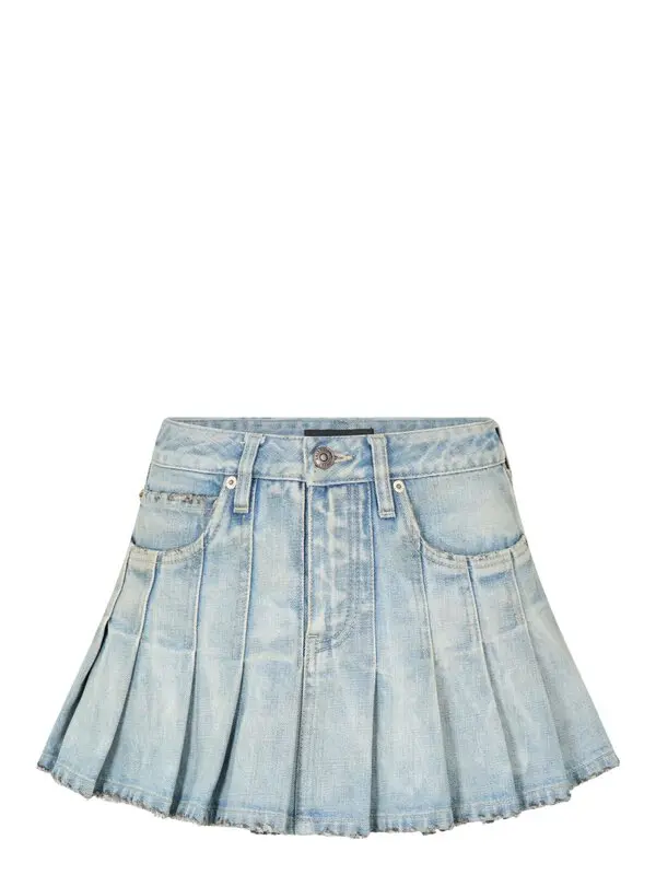 Balenciaga Pleated Denim Mini Skirt - Gray