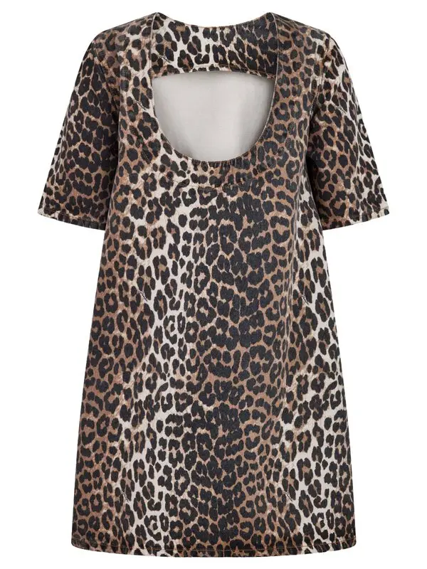 GANNI Leopard Print Shift Mini Dress - Black