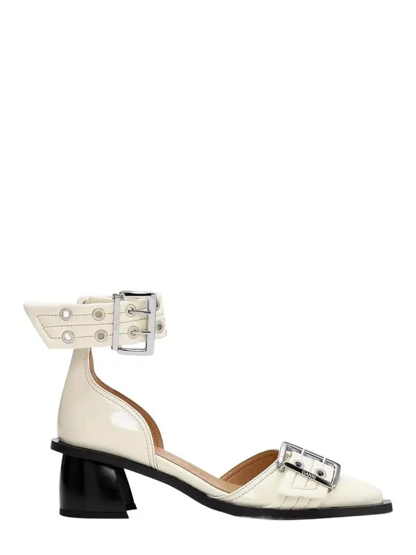 GANNI Block Heel Court Shoes With Buckle Detailing - Nude