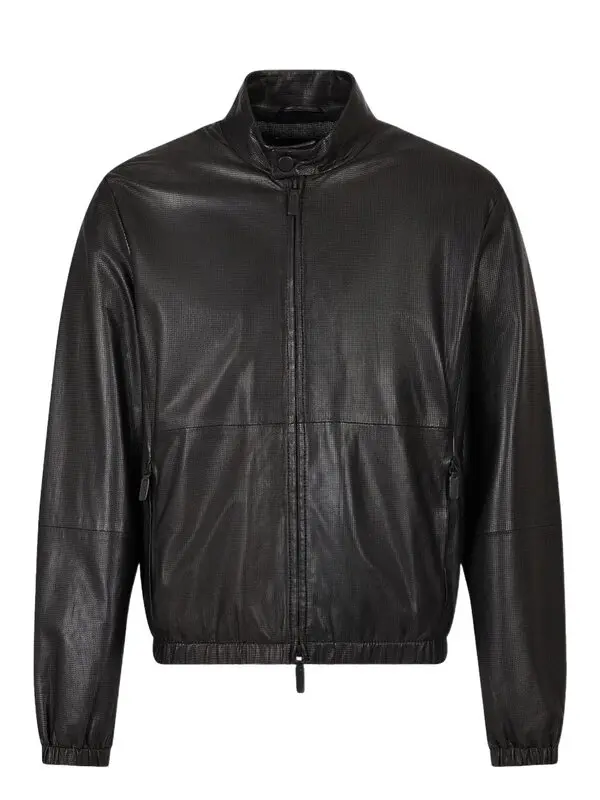 Emporio Armani Textured Leather Bomber Jacket - Black
