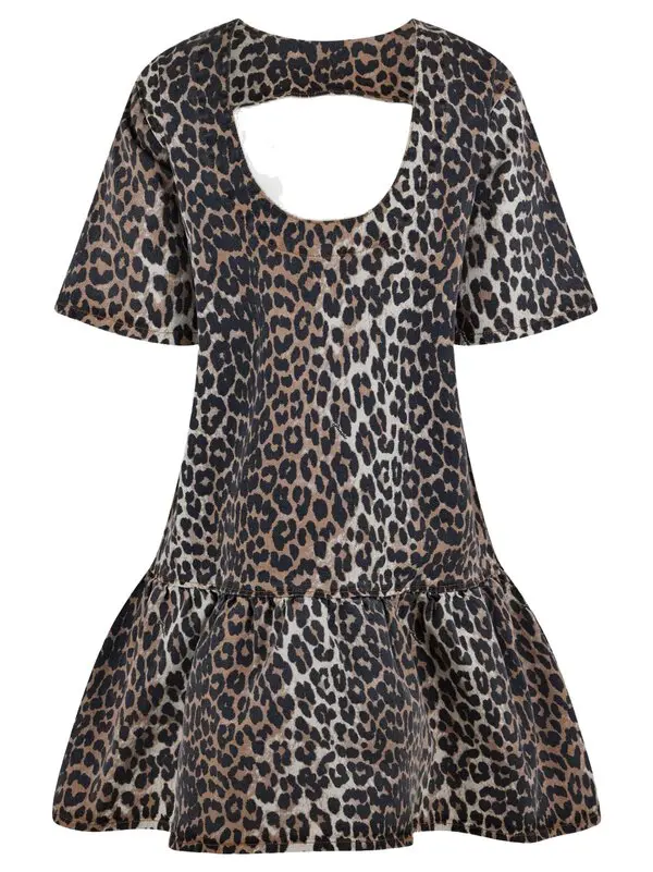 GANNI Leopard-print Ruffled Hem Mini Dress - Black