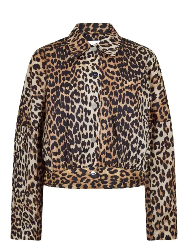 GANNI Leopard Print Casual Jacket - Black