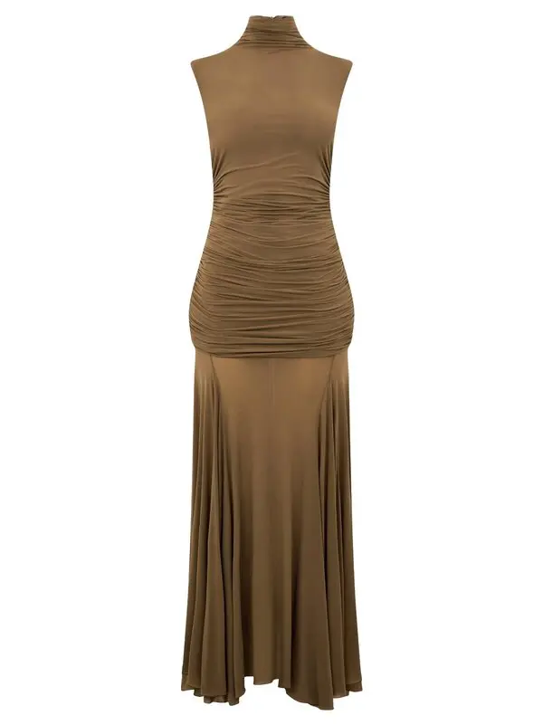 Magda Butrym Mock Neck Sleeveless Maxi Dress - Brown