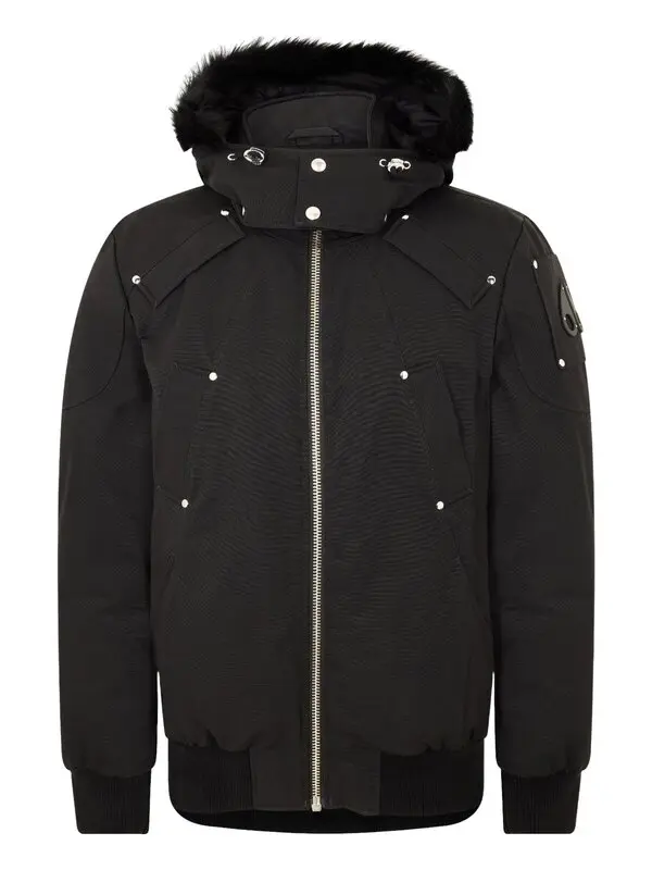 Moose Knuckles Hooded Down Bomber Jacket With Fur Trim - Black