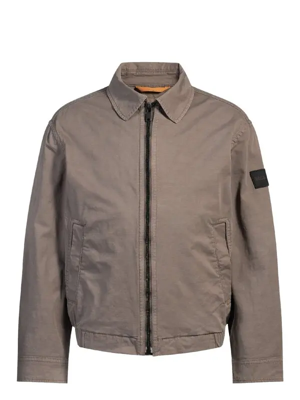 Hugo Boss Casual Zip-up Jacket With Pointed Collar And Logo Patch - Gray