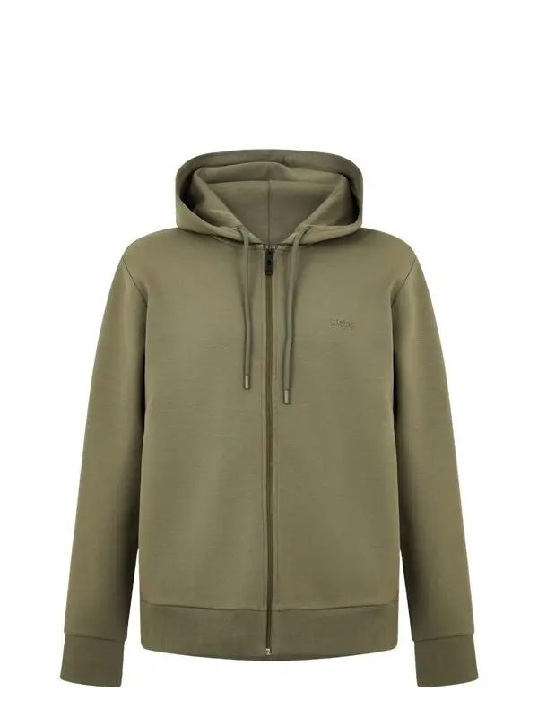 Hugo Boss Saggy Full-zip Hoodie With Adjustable Drawstring Hood - Green