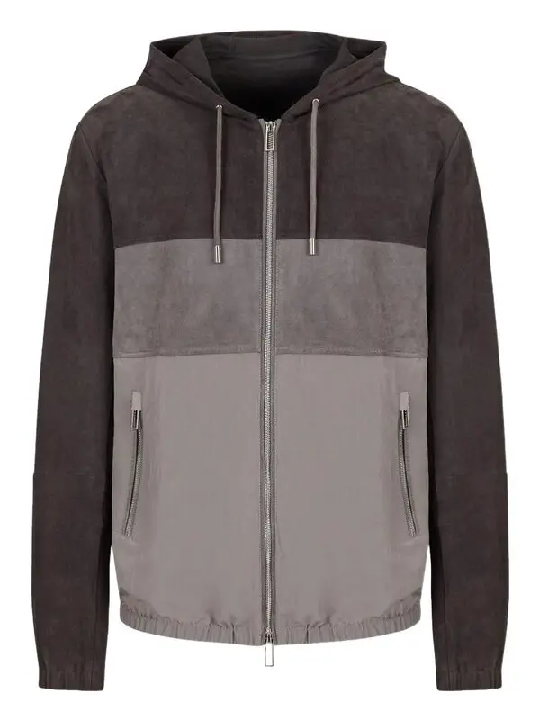 Emporio Armani Suede Colourblock Hooded Jacket - Gray