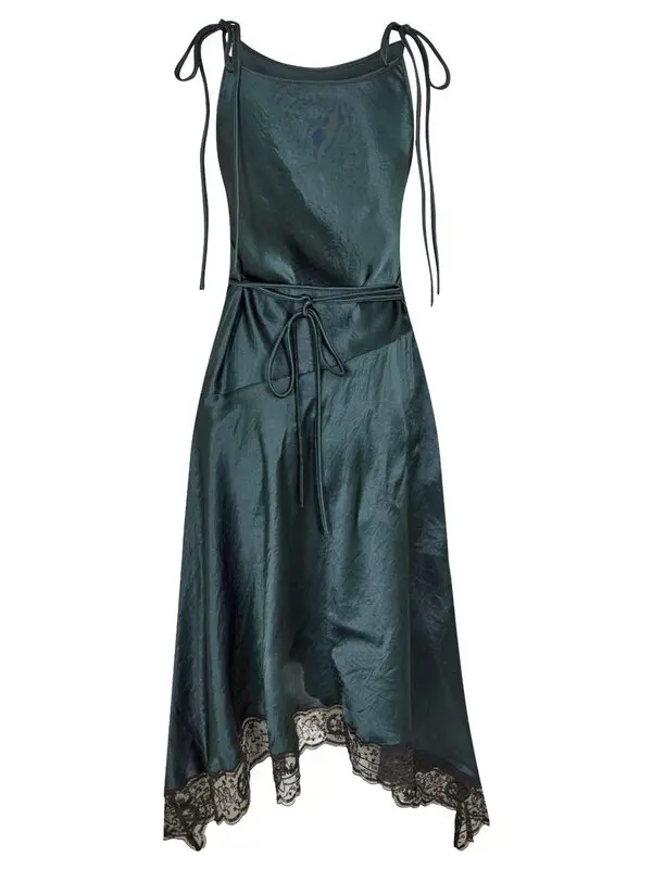 Acne Studios Midi Dress With Asymmetrical Cut And Lace Trims - Green