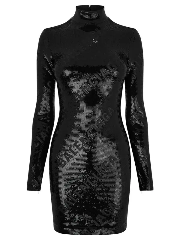 Balenciaga Sequinned Logo Mini Dress - Black
