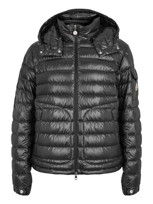 Moncler Quilted Down Jacket With Detachable Hood And Logo Patch - Black
