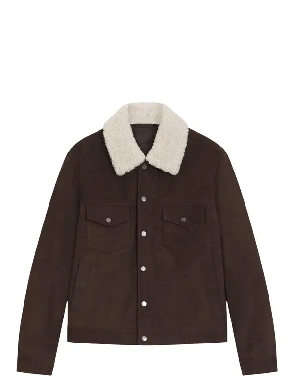 Hugo Boss Suede Jacket With Fur Collar - Black