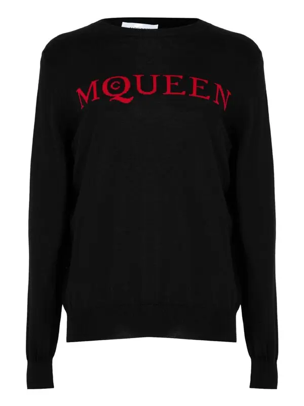 Alexander McQueen Knit Sweater With Red Lettering - Black