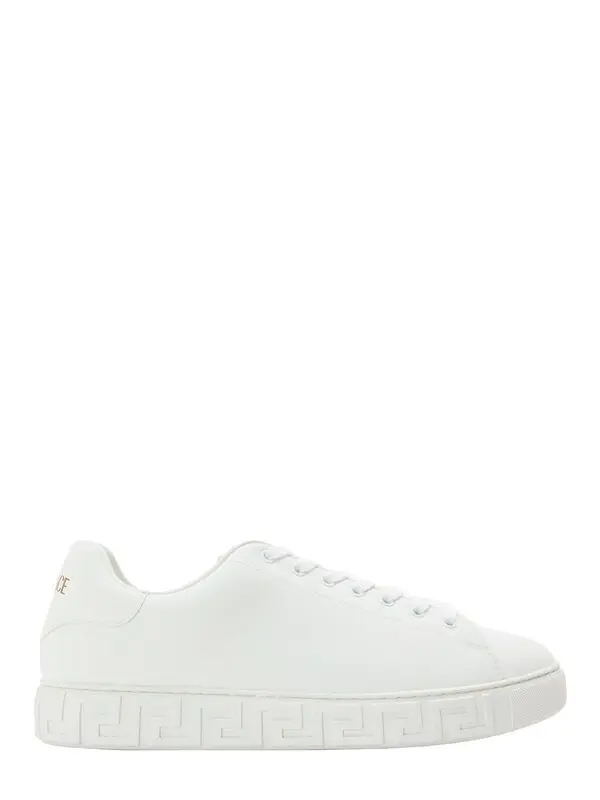 Versace Leather Low-top Sneakers With Greek Key Detailing - White