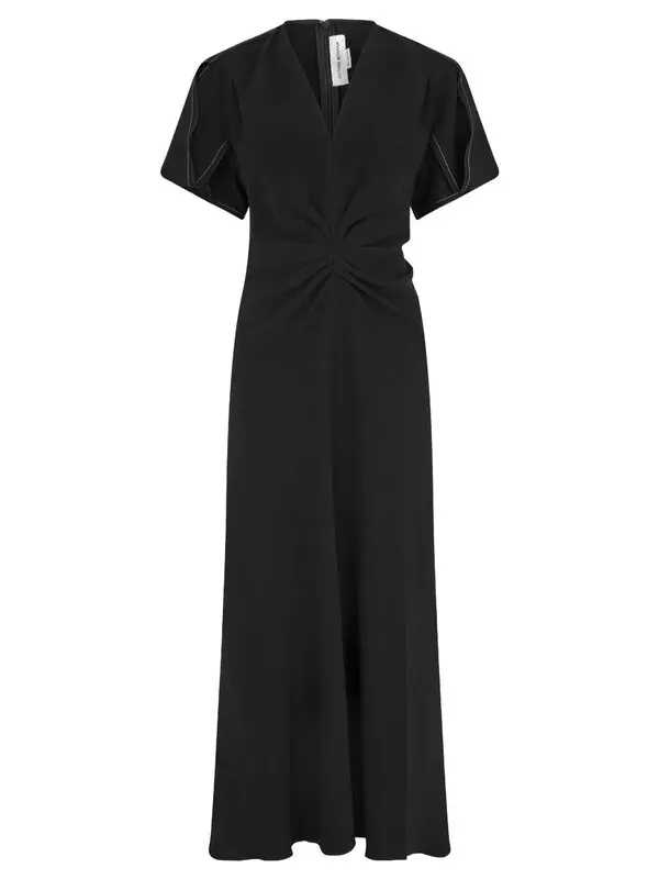 Victoria Beckham Gathered V-neck Midi Dress - Black