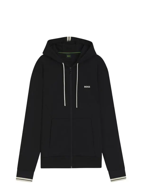 Hugo Boss Zip Hoodie With Logo Motif And Advanced Stretch - Black