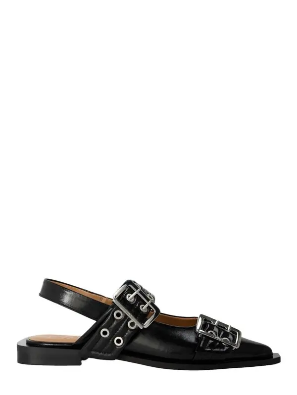 GANNI Slingback Ballerinas With Buckle Detail - Black