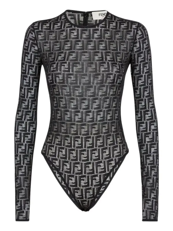 Fendi Monogrammed Lace Bodysuit - Black
