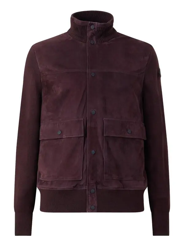 Moncler Suede Stand-collar Jacket With Ribbed Trim - Black