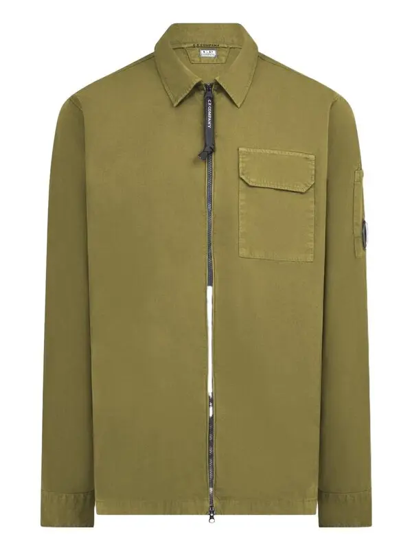 C.P. COMPANY Gabardine Lens Cotton Long Sleeve Overshirt - Green