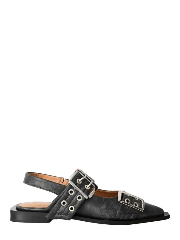 GANNI Embellished Buckle Ballerinas - Black