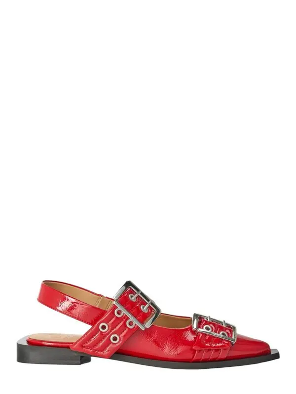 GANNI Feminine Buckle Ballerinas - Red