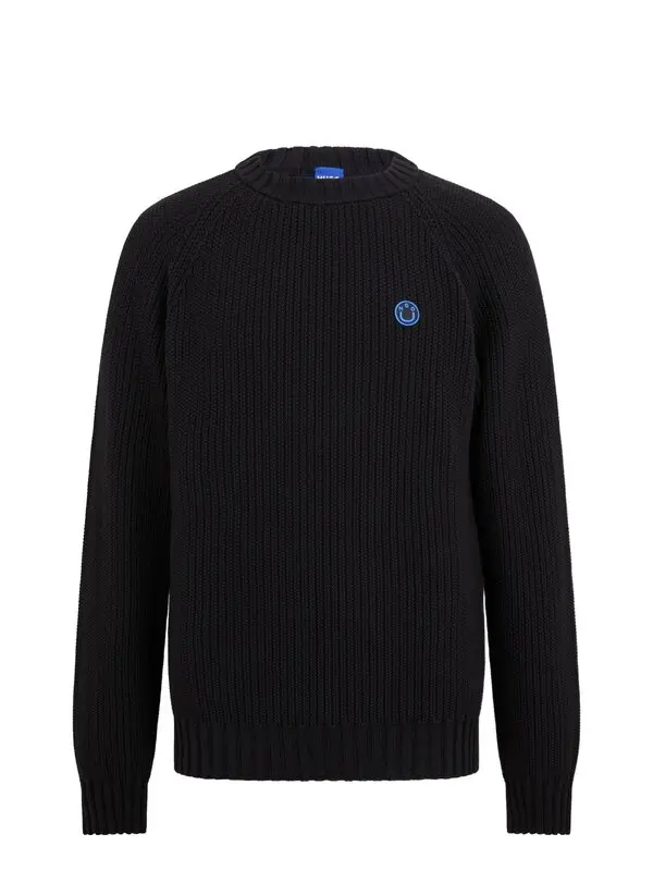 Hugo Boss Ribbed Knit Crewneck Sweatshirt With Chest Logo - Black