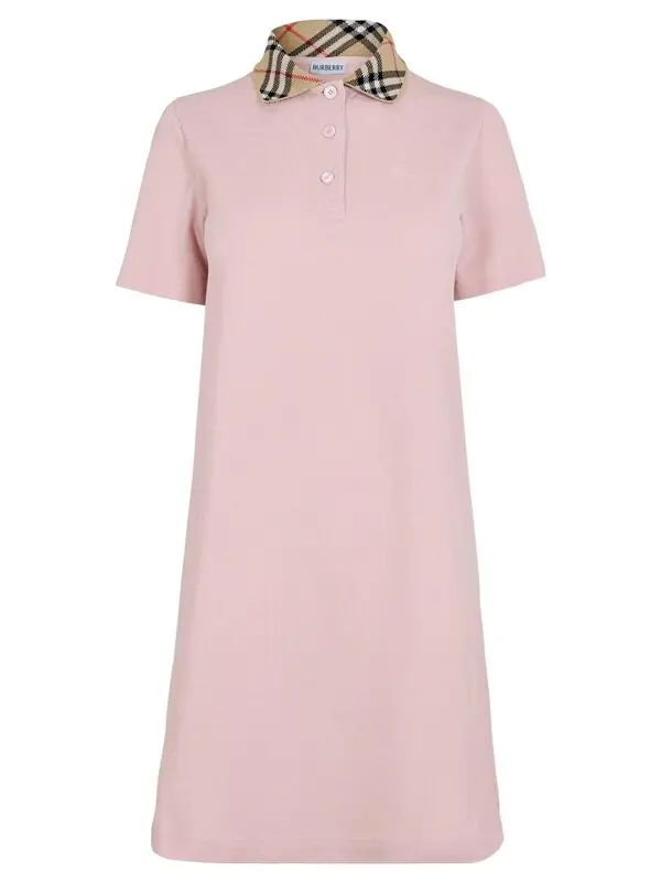 Burberry Short Sleeve Dress With Plaid Collar - Pink