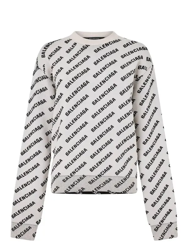 Balenciaga All-logo Crew Neck Sweater - White