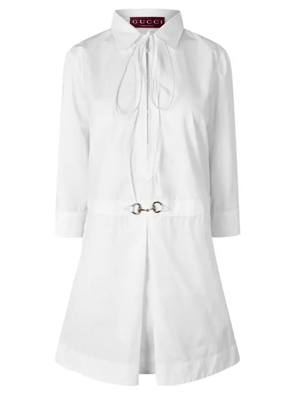Gucci Cotton Shirt Dress With Horsebit Detail - White