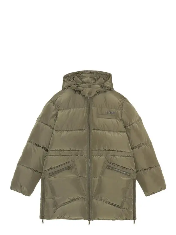 GANNI Oversized Puffer Midi Jacket With Logo - Green