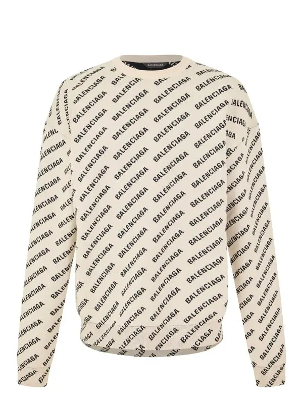 Balenciaga All-over Logo Crewneck Sweater - Nude